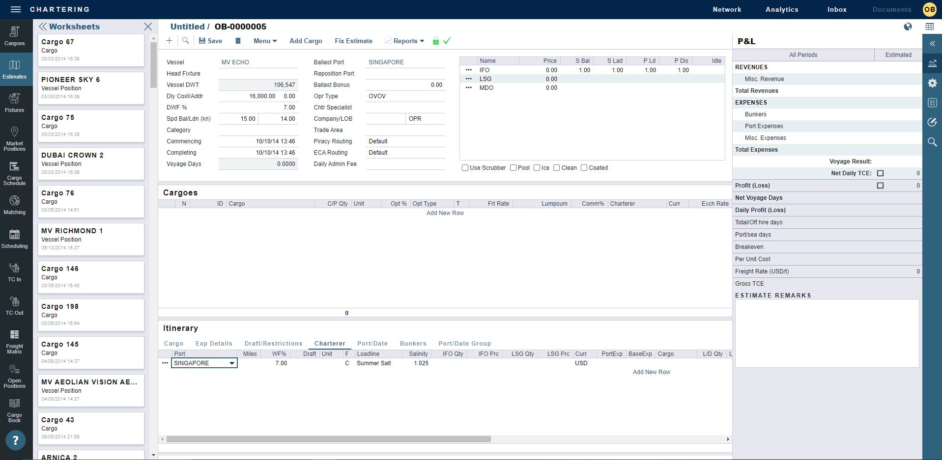IMOS - Estimate, Details View